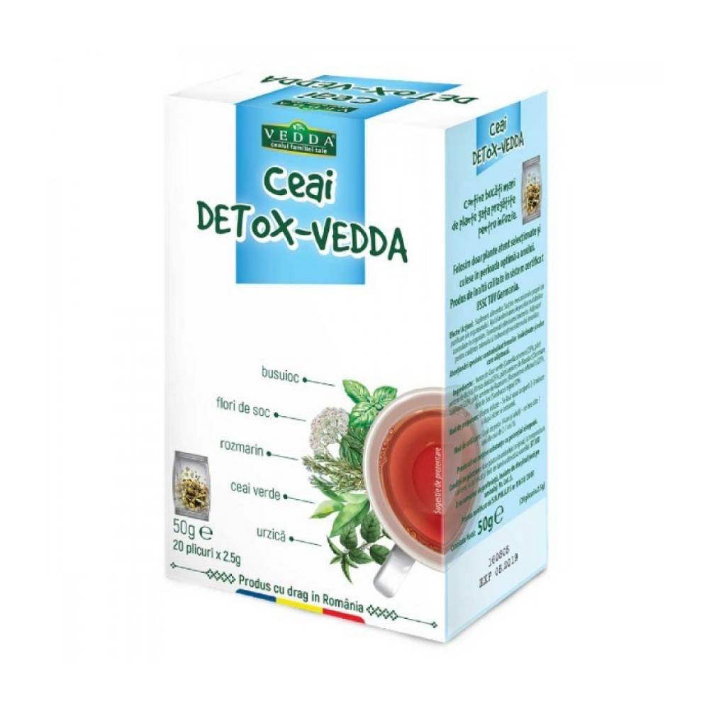 Ceai Detox, 20 plicuri, Vedda, Supliment alimentar pentru detoxifiere ...