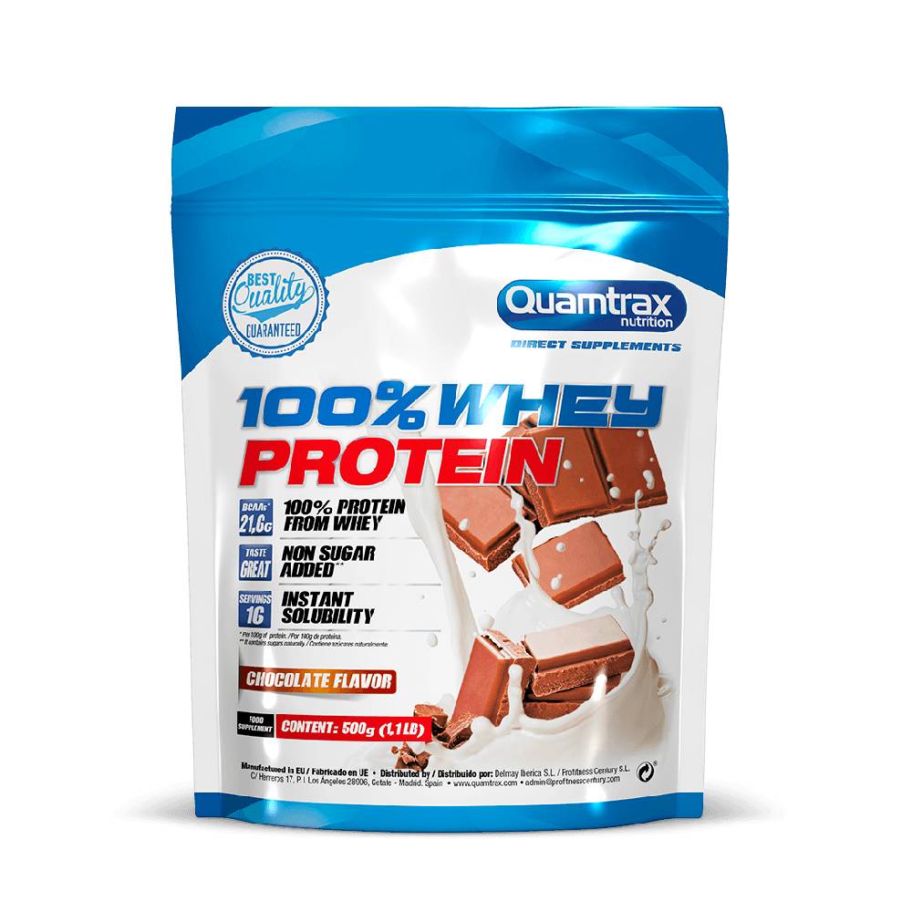 100% Whey Protein, pudra, 500g, Quamtrax, Concentrat proteic din zer ...